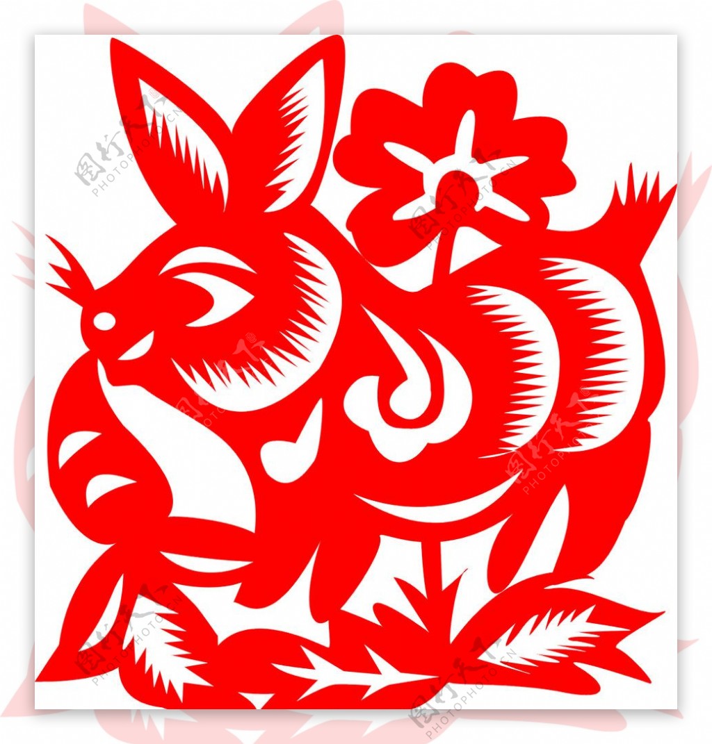 兔形剪纸图片素材-编号19679569-图行天下