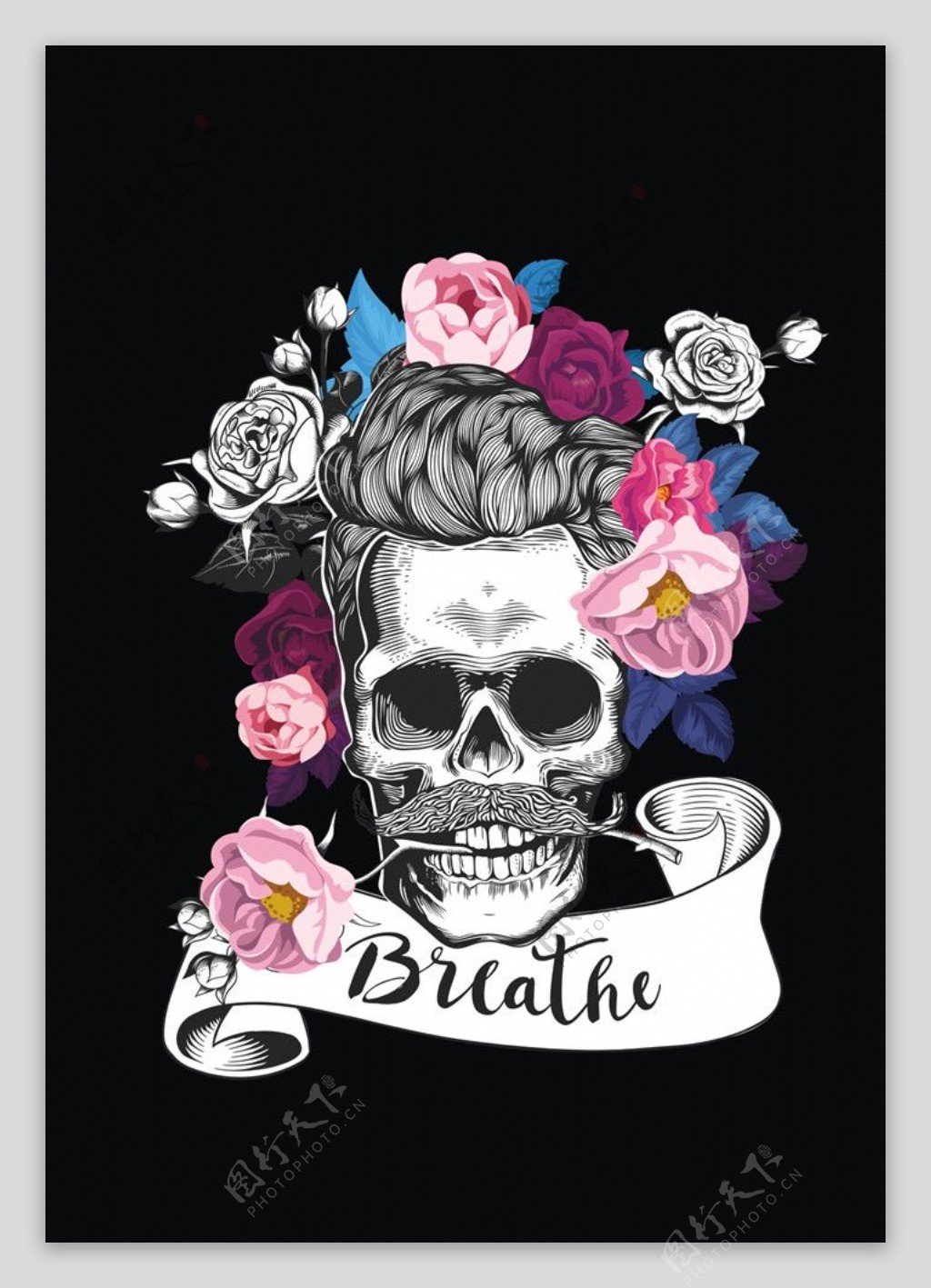 骷髅头素材下载花朵花卉素材下载图片素材-编号23324499-图行天下