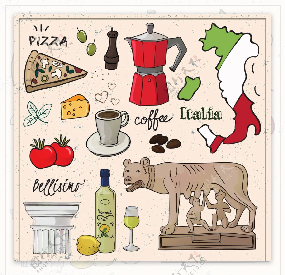 手绘意大利元素图片素材-编号29672579-图行天下