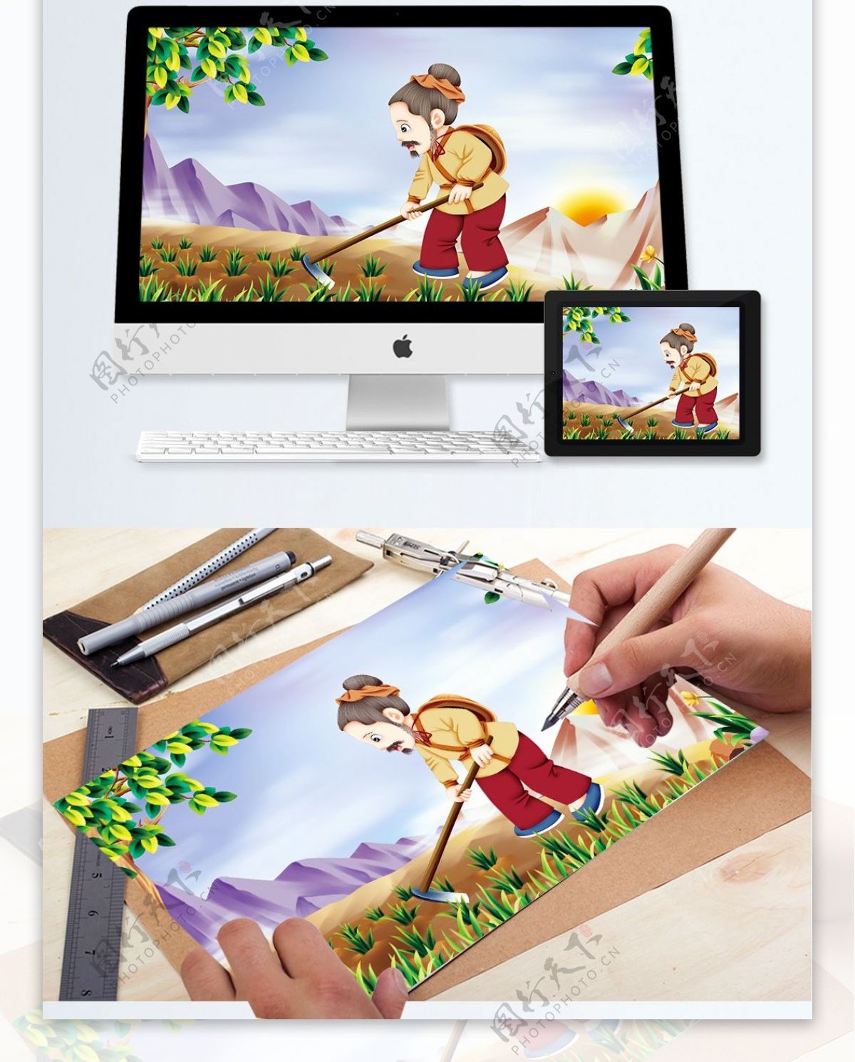 可爱卡通古代诗词农父插画绘本图片素材-编号31468229-图行天下